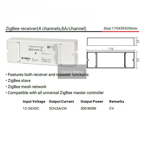 ZigBee receiver 4 channels,8A/channel